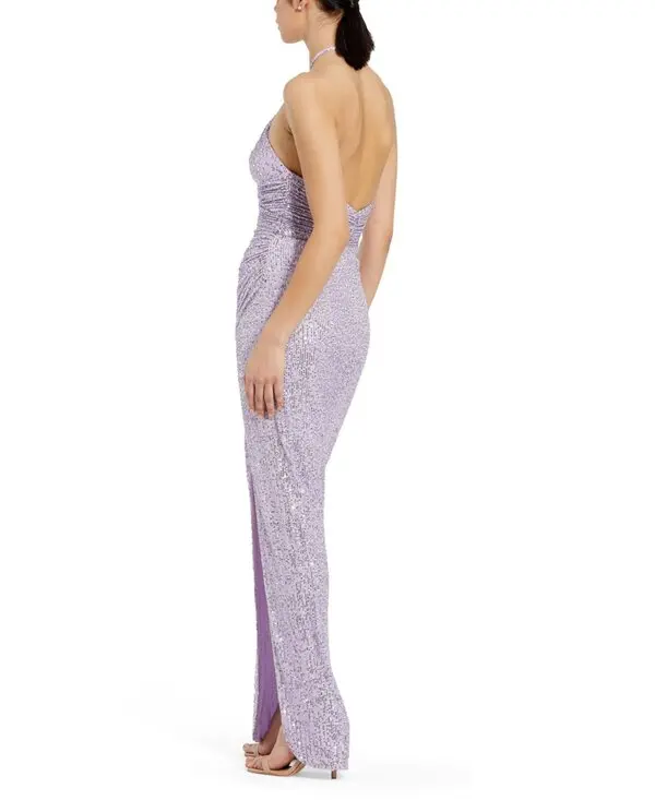 Mac Duggal One Shoulder Sequin Gown With Ruched Side And Front Slit
