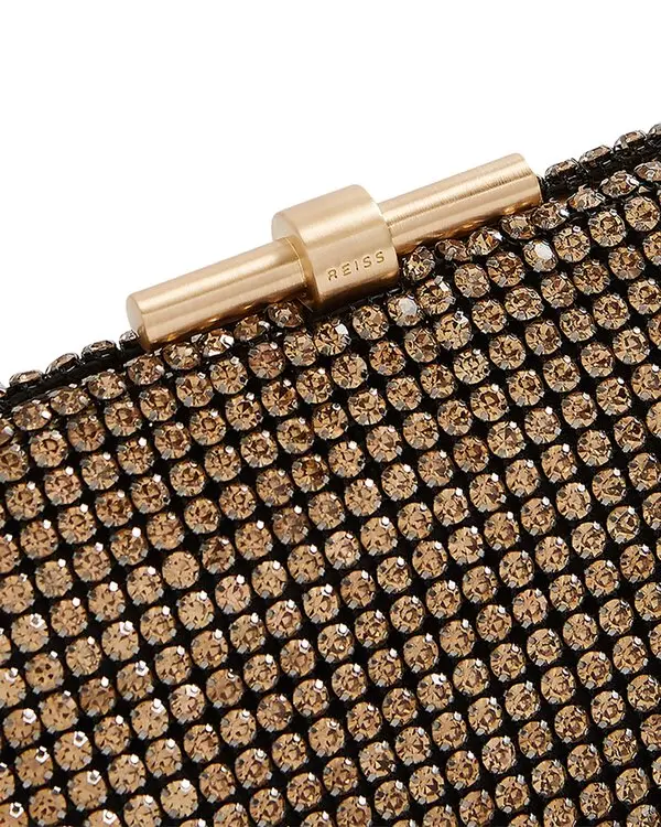 REISS Adaline Crystal Clutch - Gold