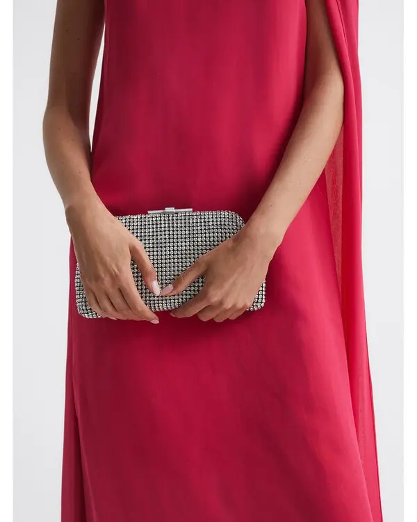 REISS Adaline Crystal Clutch - Silver