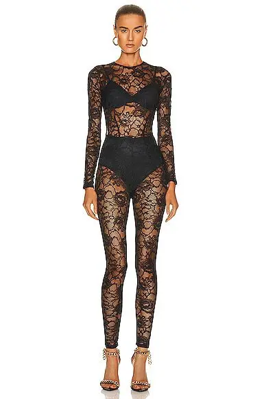 FLEUR DU MAL Lace Catsuit - Black