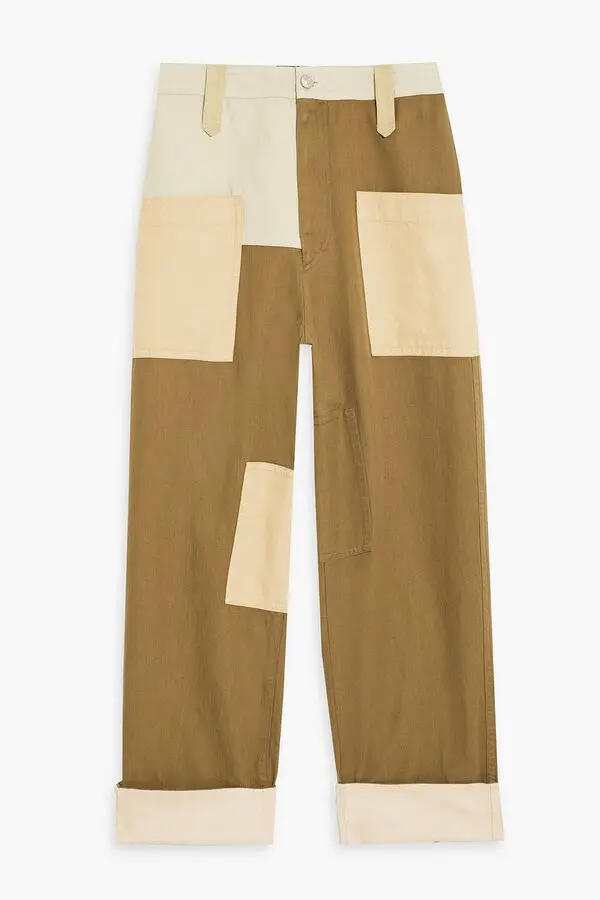 Isabel Marant Patchwork Cotton And Linen-blend Pants - Army Green