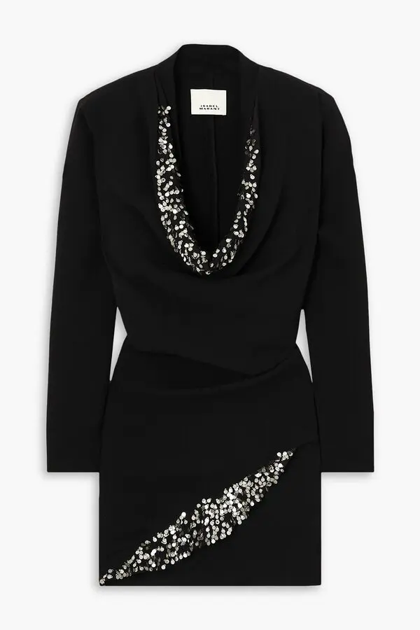 Isabel Marant Étoile Lazeli Draped Sequin-embellished Crepe Mini Dress - Black