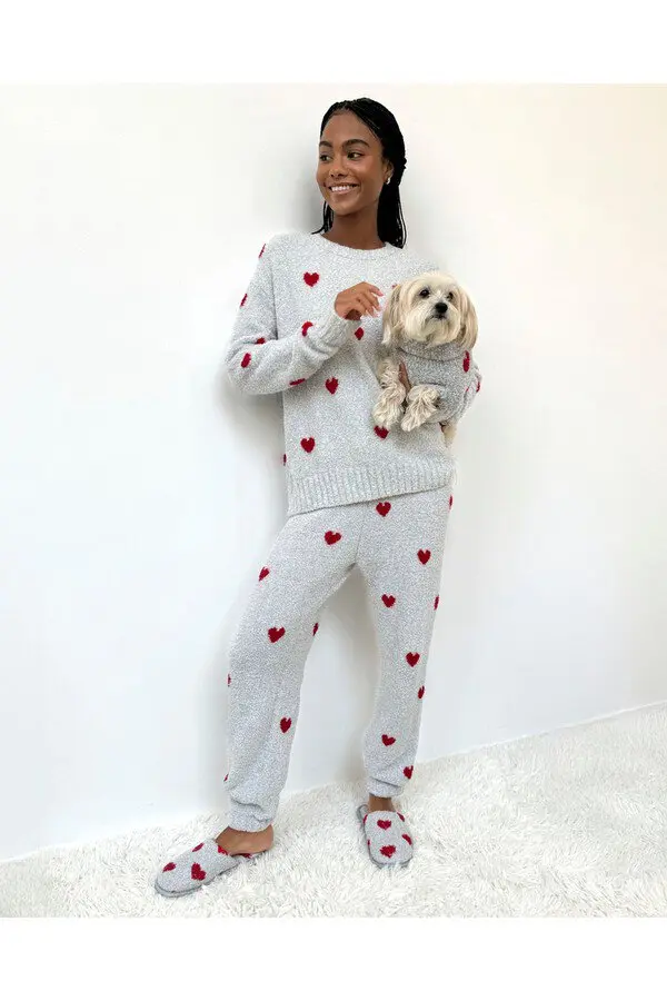 Splendid Hearts Fuzzy Sweater Pj Set