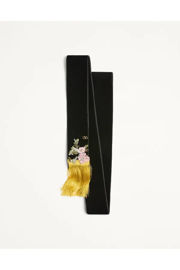 Valentino Garavani Velvet Scarf With Embroidery - Black