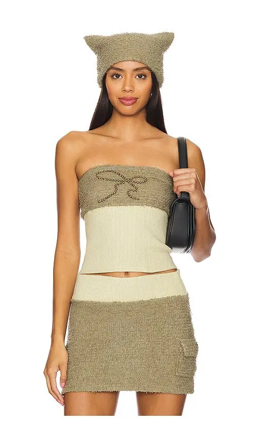 ZEMETA Ribbon Stud Fuzzy Tube Top