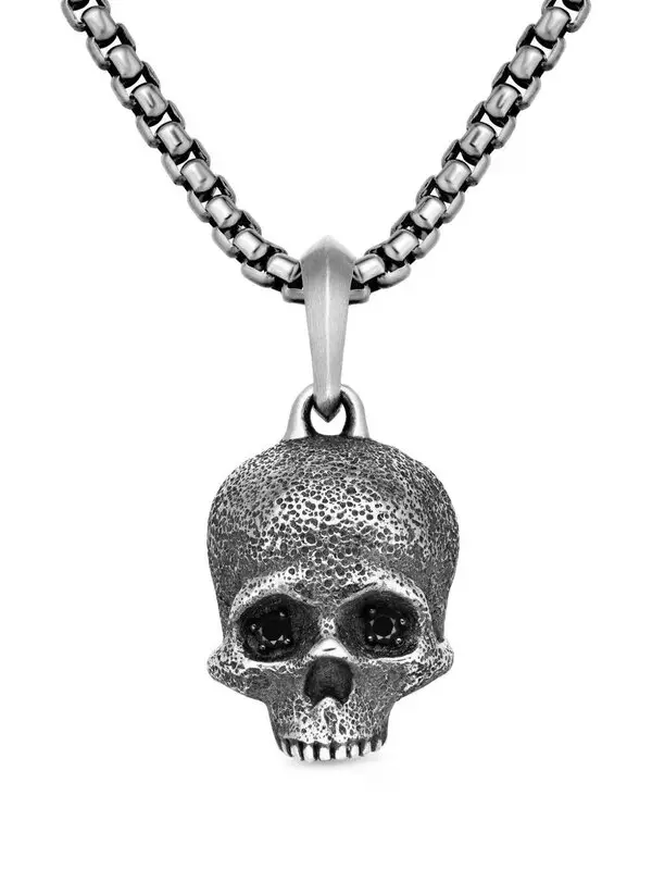 David Yurman Sterling Memento Mori Skull Diamond Amulet - Silver