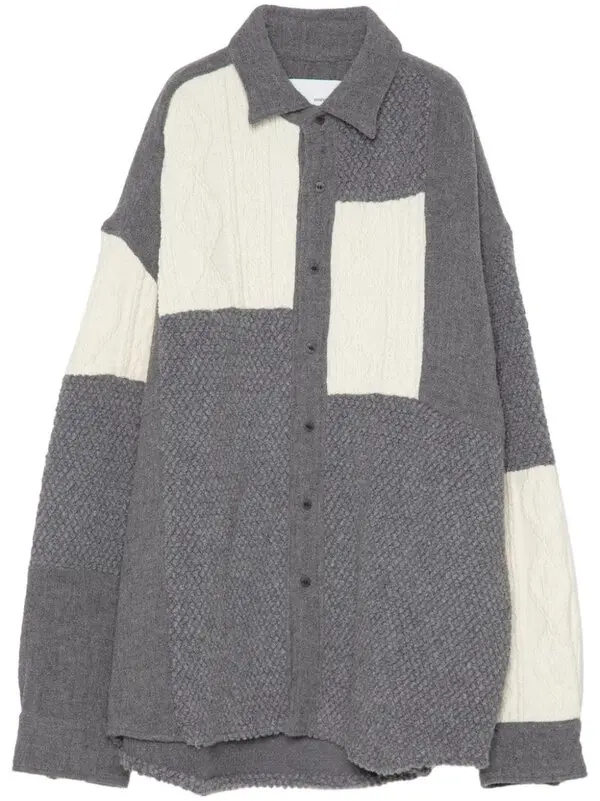 YOSHIOKUBO Long-sleeve Knitted-panels Shirt