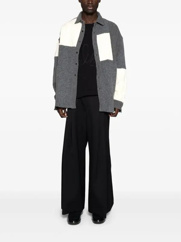 YOSHIOKUBO Long-sleeve Knitted-panels Shirt