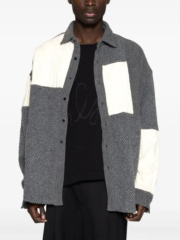 YOSHIOKUBO Long-sleeve Knitted-panels Shirt