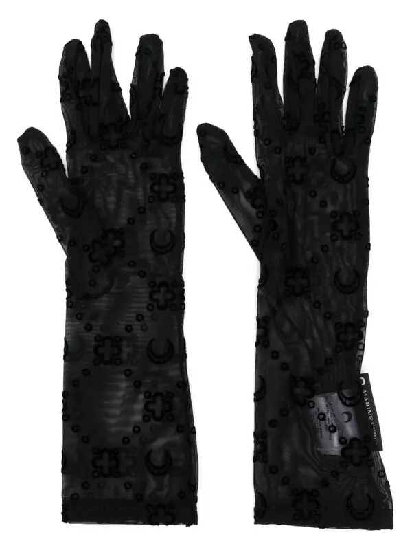 MARINE SERRE Flocked-monogram Gloves - Black