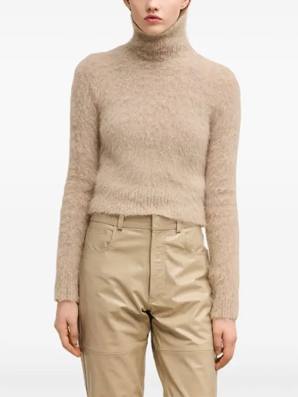Ami Brushed-effect Roll-neck Jumper - Neutrals