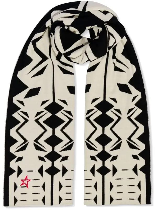Perfect Moment Geo-pattern Merino-wool Scarf - Black