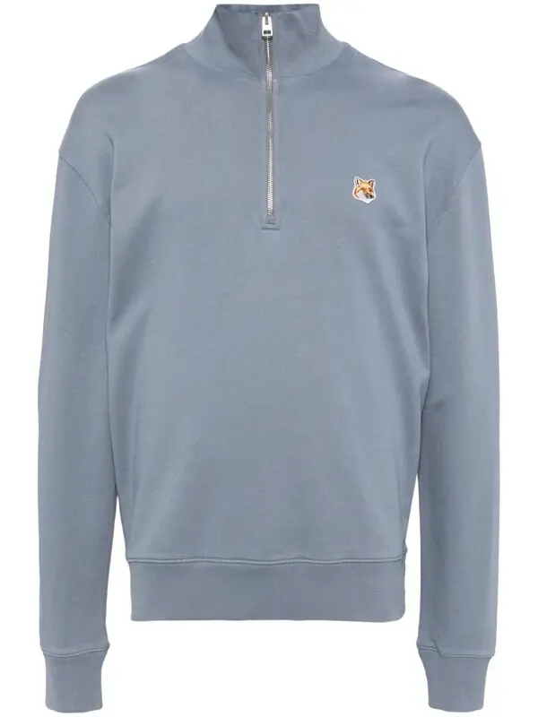 Maison Kitsuné Fox Head-patch Half-zip Sweatshirt - Blue