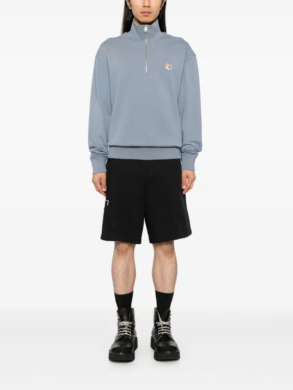 Maison Kitsuné Fox Head-patch Half-zip Sweatshirt - Blue
