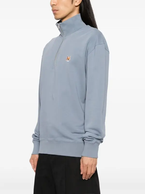Maison Kitsuné Fox Head-patch Half-zip Sweatshirt - Blue
