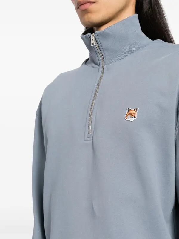 Maison Kitsuné Fox Head-patch Half-zip Sweatshirt - Blue