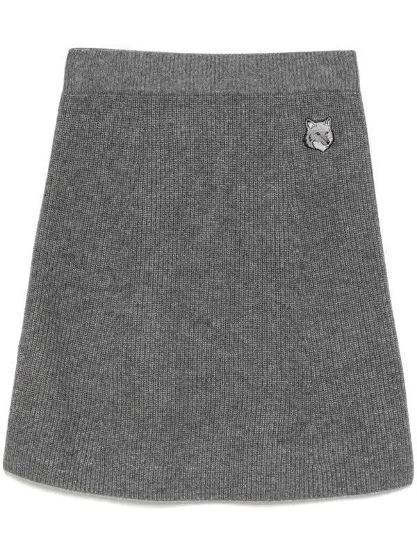 Maison Kitsuné Bold Fox Head Ribbed Skirt - Grey