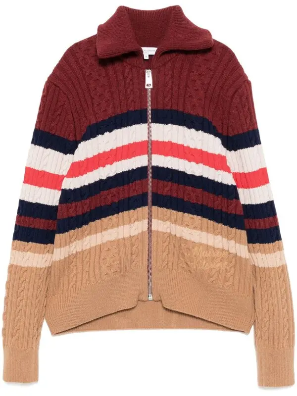 Maison Kitsuné Striped Cable Zipped Cardigan - Red