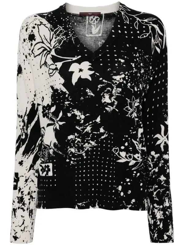 High Lucky Dip Floral Print Jumper - Black