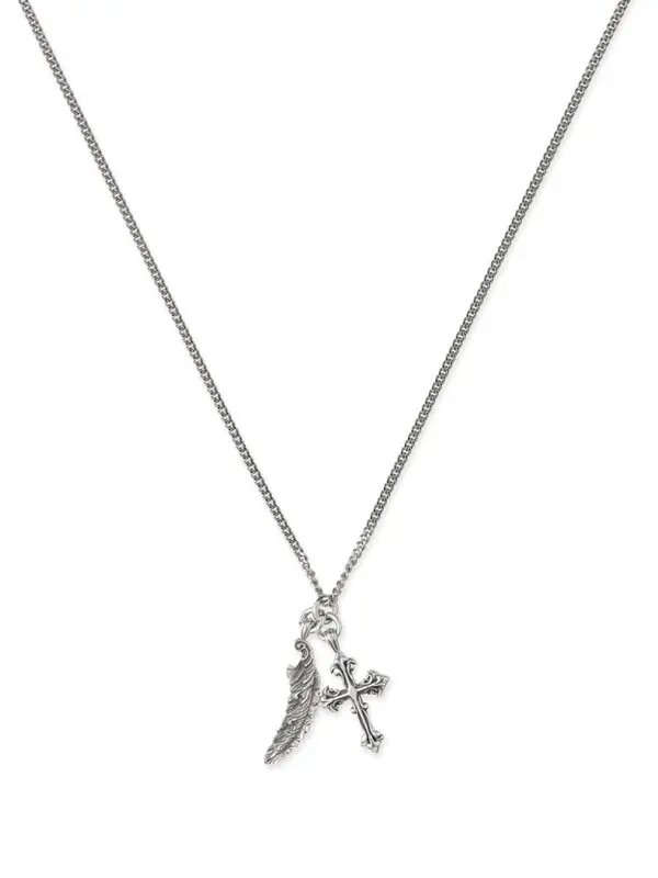 Emanuele Bicocchi Feather And Cross Necklace - Silver