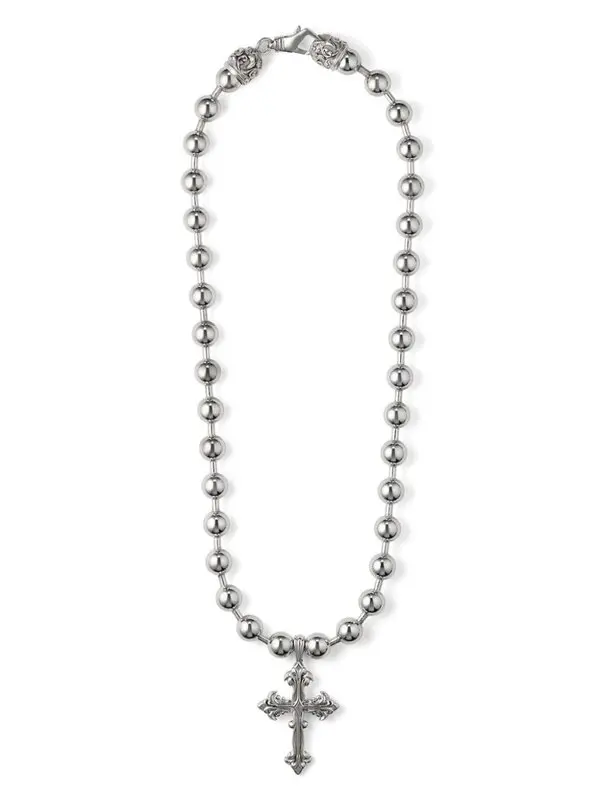 Emanuele Bicocchi Cross Pendant Ball Chain Necklace - Silver