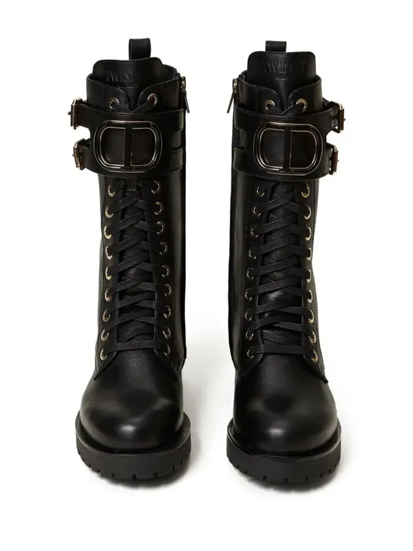 TWINSET Oval T Leather Combat Boots