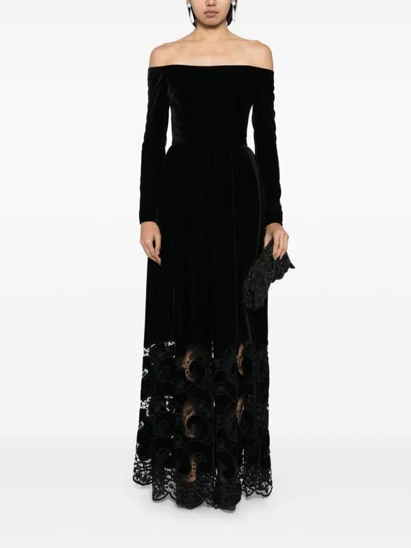 black dress elie saab Elie Saab Embroidered Velvet Dress In Black - 33% Off