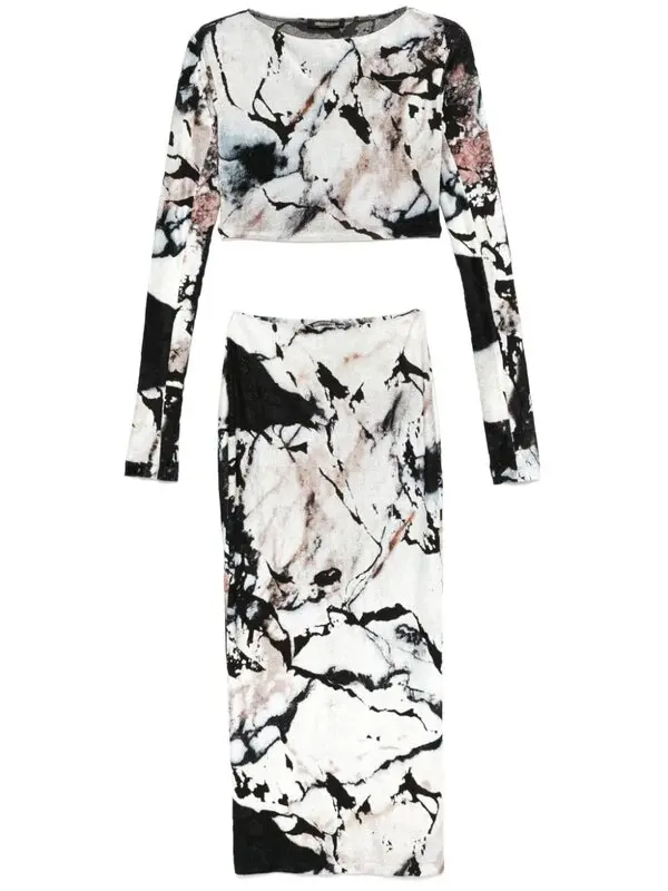 Roberto Cavalli Marble-print Skirt Set - Neutrals