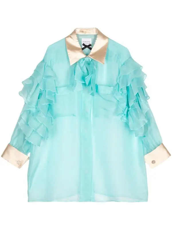 EDWARD ACHOUR PARIS Ruffled Silk Shirt - Blue