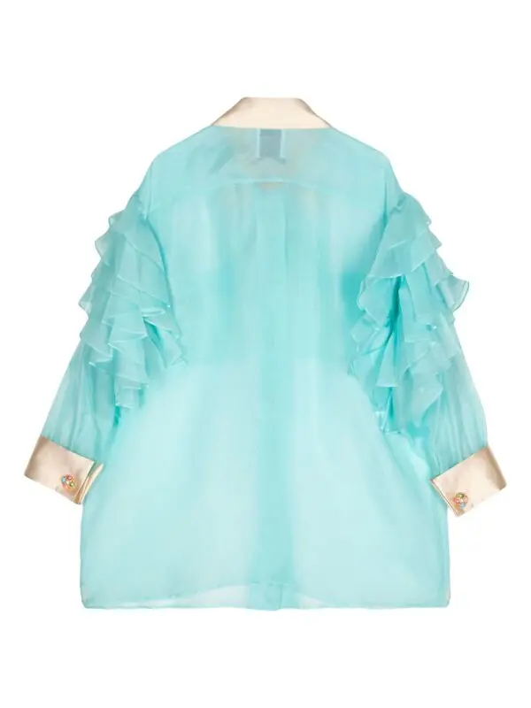 EDWARD ACHOUR PARIS Ruffled Silk Shirt - Blue