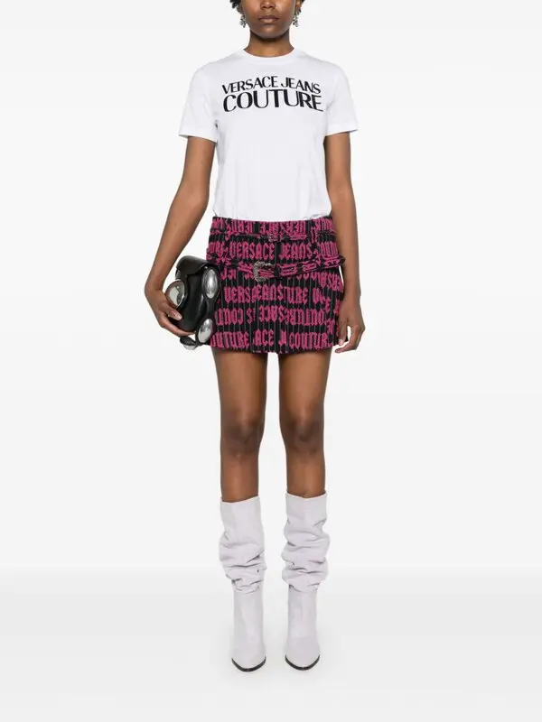 Versace Embroidered-logo Pleated Mini Skirt