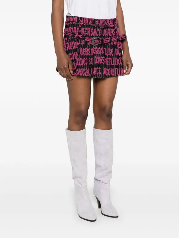 Versace Embroidered-logo Pleated Mini Skirt