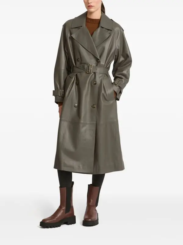 YVES SALOMON Belted Lambskin Leather Trench Coat - Grey