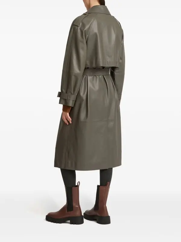 YVES SALOMON Belted Lambskin Leather Trench Coat - Grey