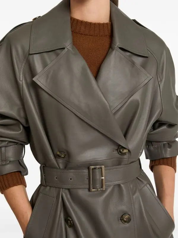 YVES SALOMON Belted Lambskin Leather Trench Coat - Grey