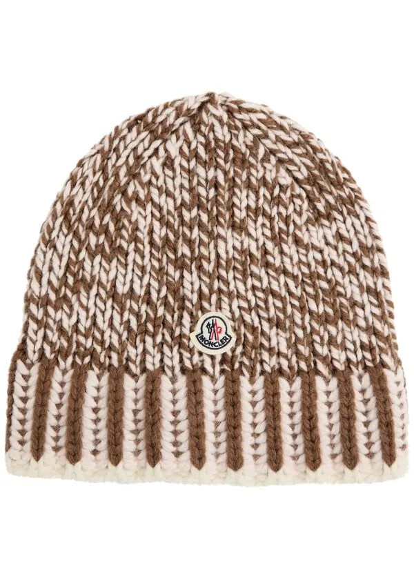 Moncler Mouliné Wool-blend Beanie - Brown