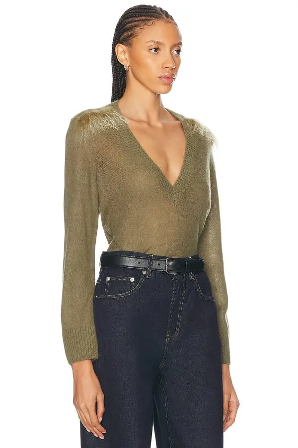 Burberry V-neck Sweater With Shearling Detail