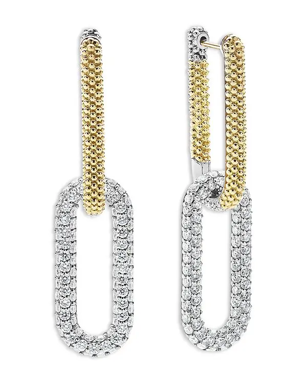 Lagos 18k Yellow Gold And Silver Diamond Link Drop Earrings - Silver/gold