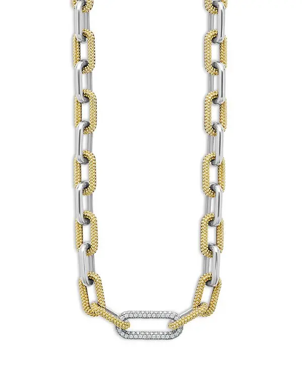 Lagos 18k Yellow Gold & Silver Diamond Link Necklace - Silver/gold