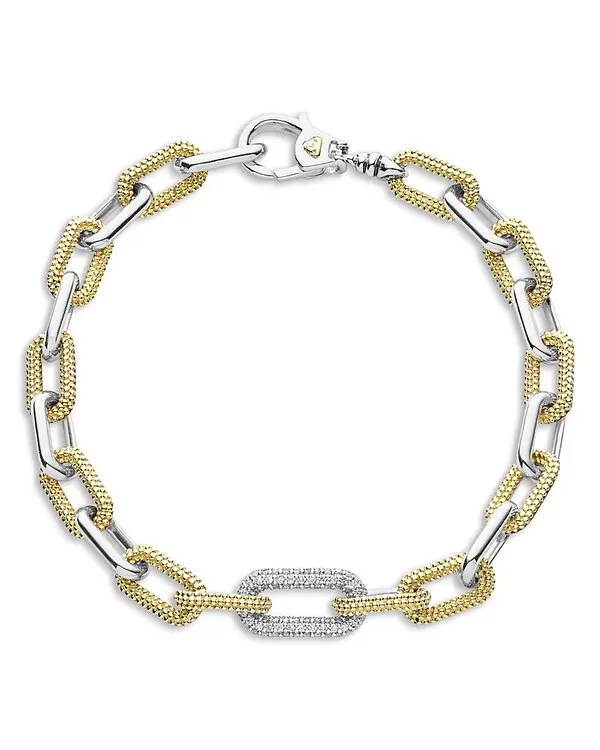 Lagos 18k Yellow Gold & Silver Diamond Link Bracelet - Silver/gold