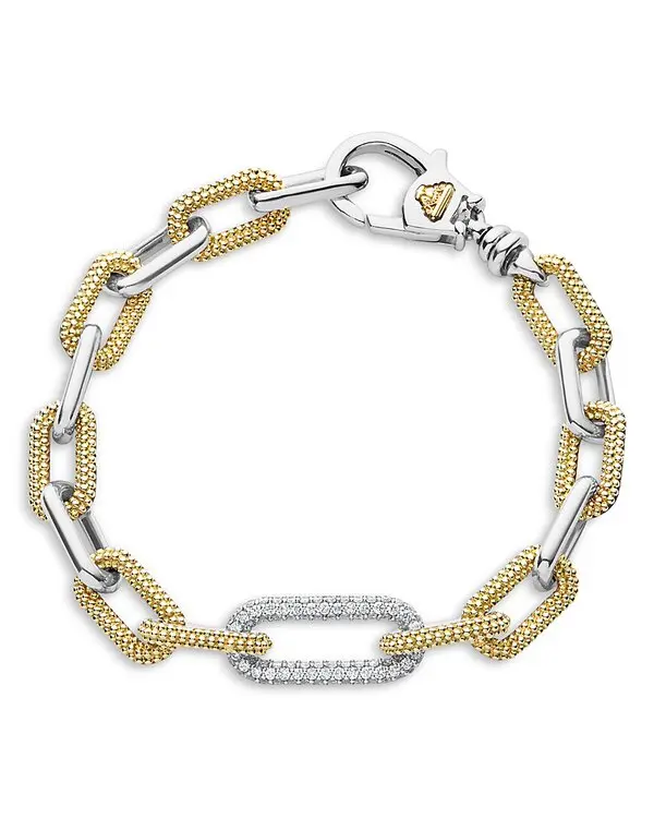Lagos 18k Yellow Gold & Silver Diamond Link Bracelet - Silver/gold