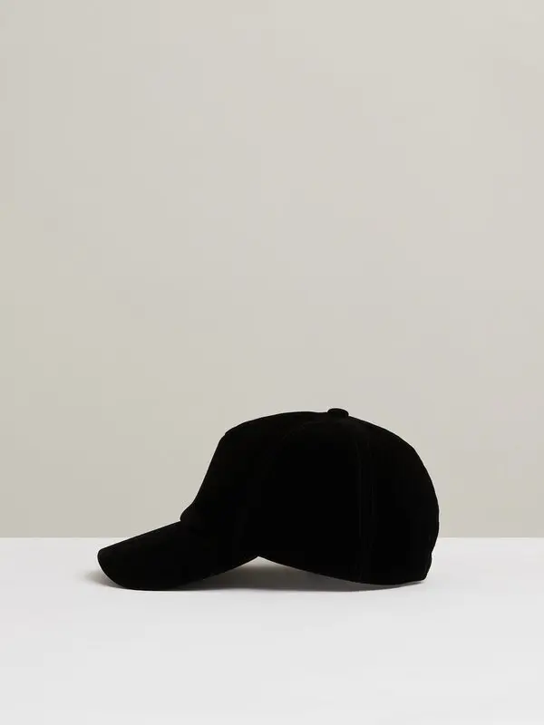 REISS Vickie Velvet Baseball Cap - Black