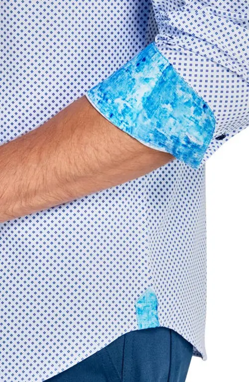 BROOKLYN BRIGADE Slim Fit Micro Geo Recycled 4-way Stretch Performance Long Sleeve Shirt - White/blue