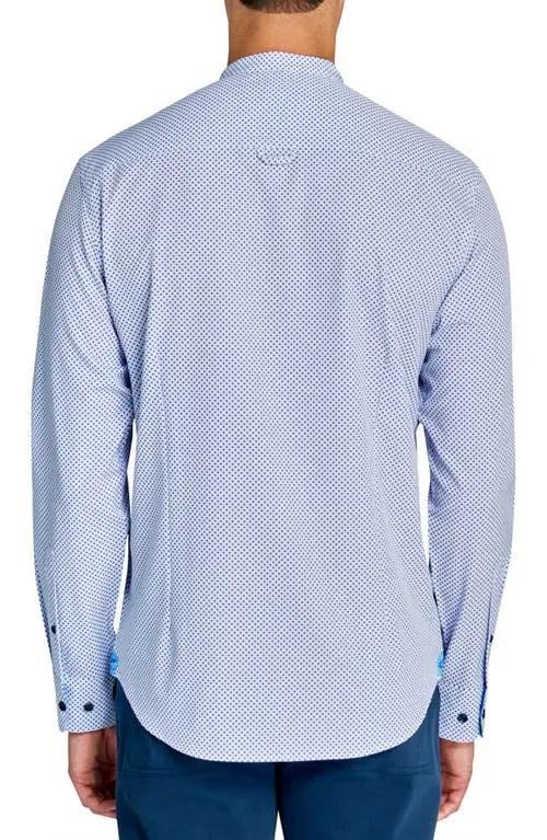 BROOKLYN BRIGADE Slim Fit Micro Geo Recycled 4-way Stretch Performance Long Sleeve Shirt - White/blue