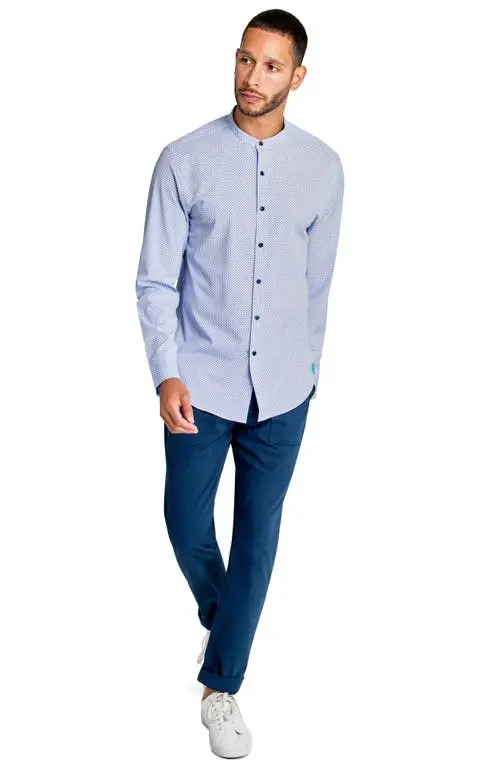BROOKLYN BRIGADE Slim Fit Micro Geo Recycled 4-way Stretch Performance Long Sleeve Shirt - White/blue