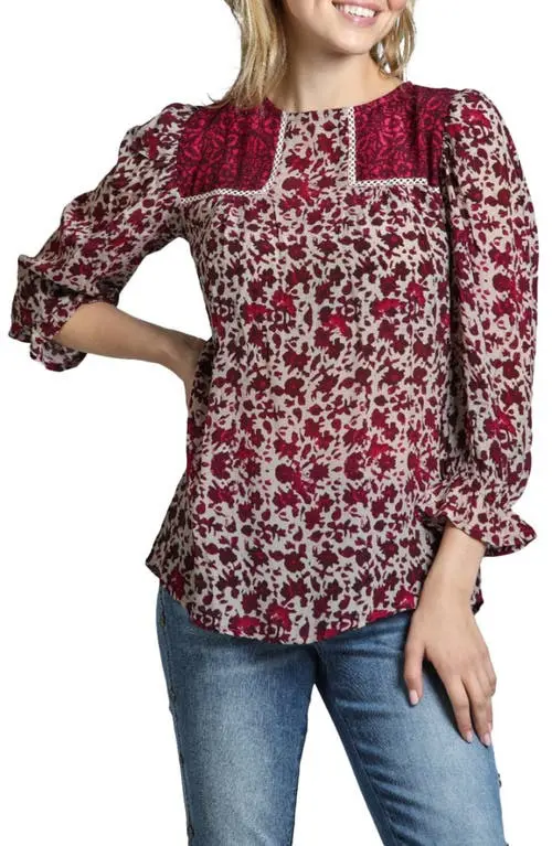 APNY Mixed Media Peasant Top - Red Multi