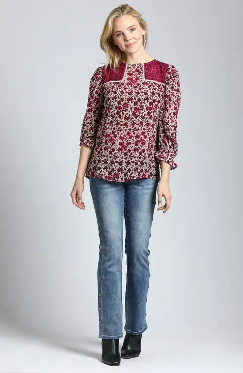 APNY Mixed Media Peasant Top - Red Multi