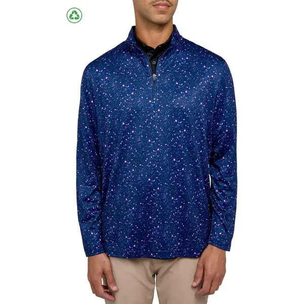 CON.STRUCT Regular Fit Paint Splatter Print Recycled Performance Quarter Zip - Navy/pink