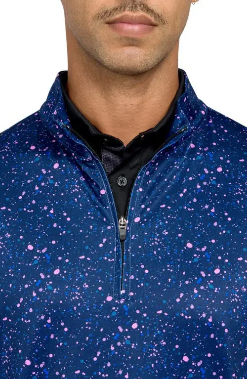 CON.STRUCT Regular Fit Paint Splatter Print Recycled Performance Quarter Zip - Navy/pink