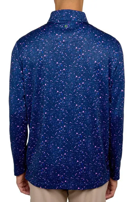 CON.STRUCT Regular Fit Paint Splatter Print Recycled Performance Quarter Zip - Navy/pink